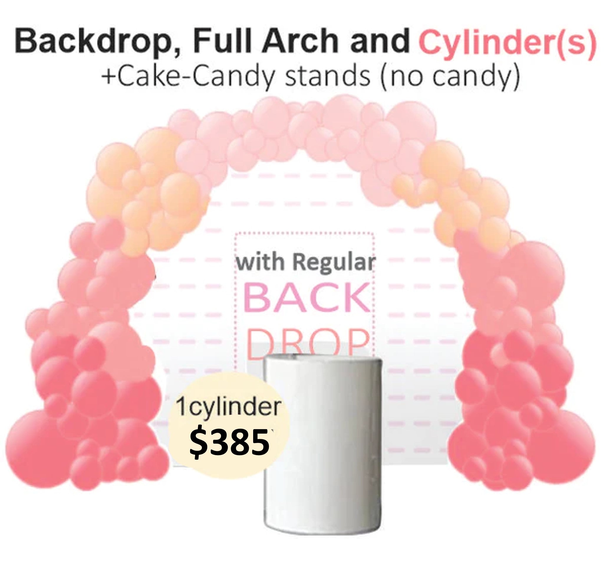 Rectangular backdrop full balloons arch & white cylinders | Orlando ...