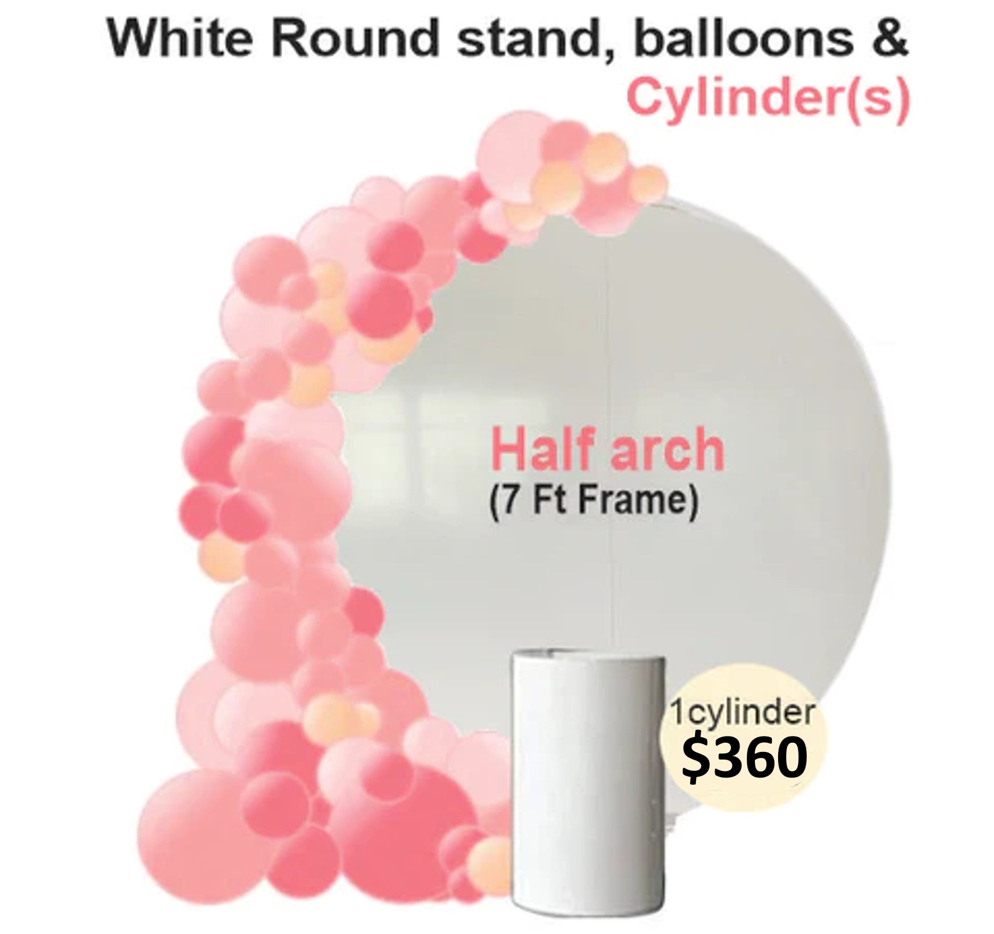 White Round backdrop half balloons arch & cylinders | Orlando Party Express