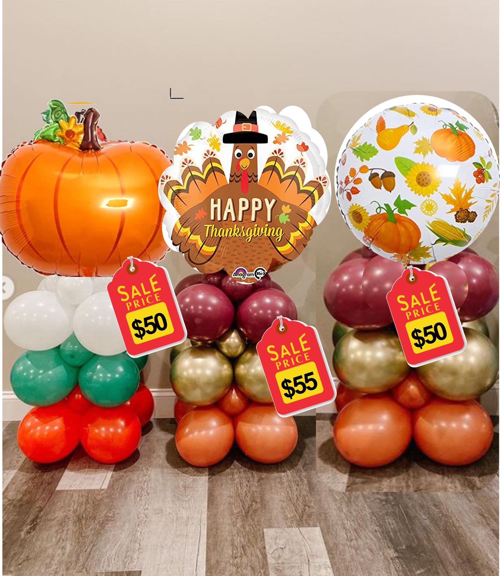 Balloons columns thanksgiving decorations | Orlando Party Express